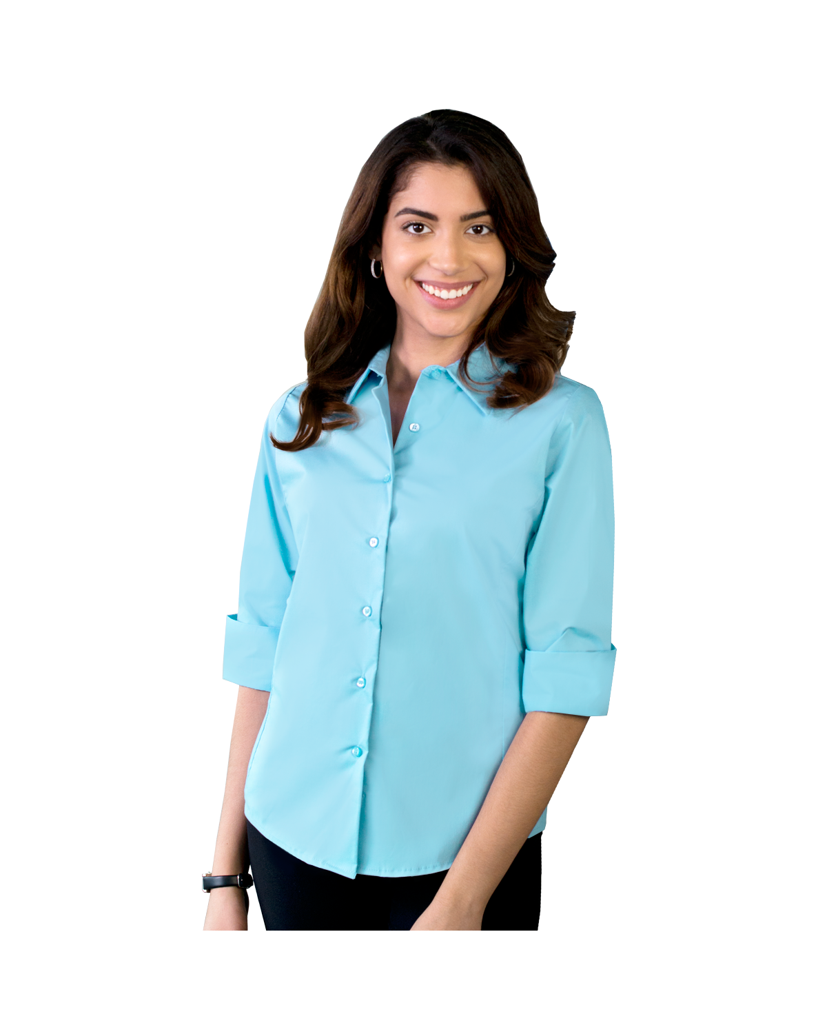 Blue Generation BG6218 Ladies' 3/4 Sleeve Stretch Poplin Shirt